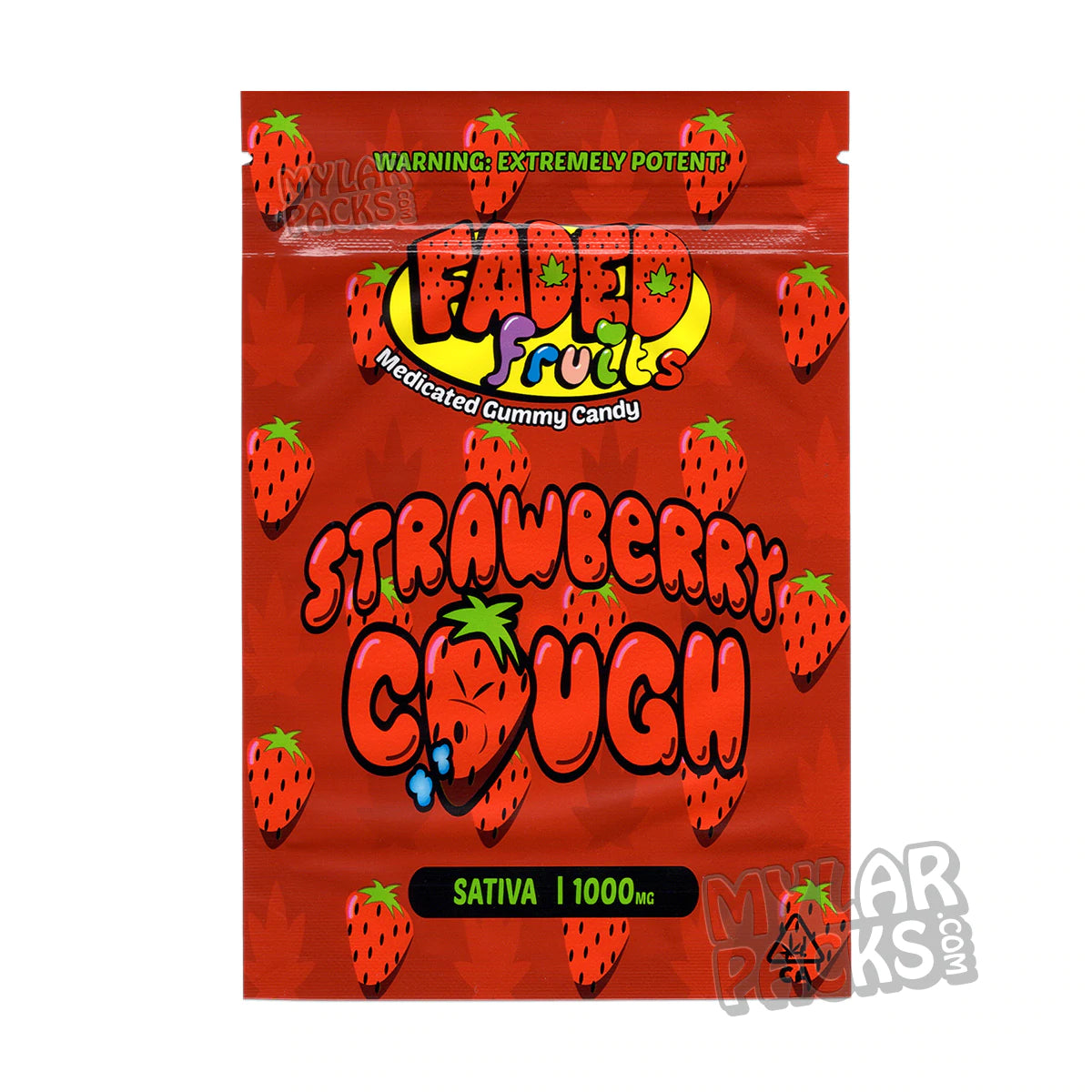 Faded Fruits Strawberry Cough 1000mg Empty Mylar Bag Edibles Candy Pac ...